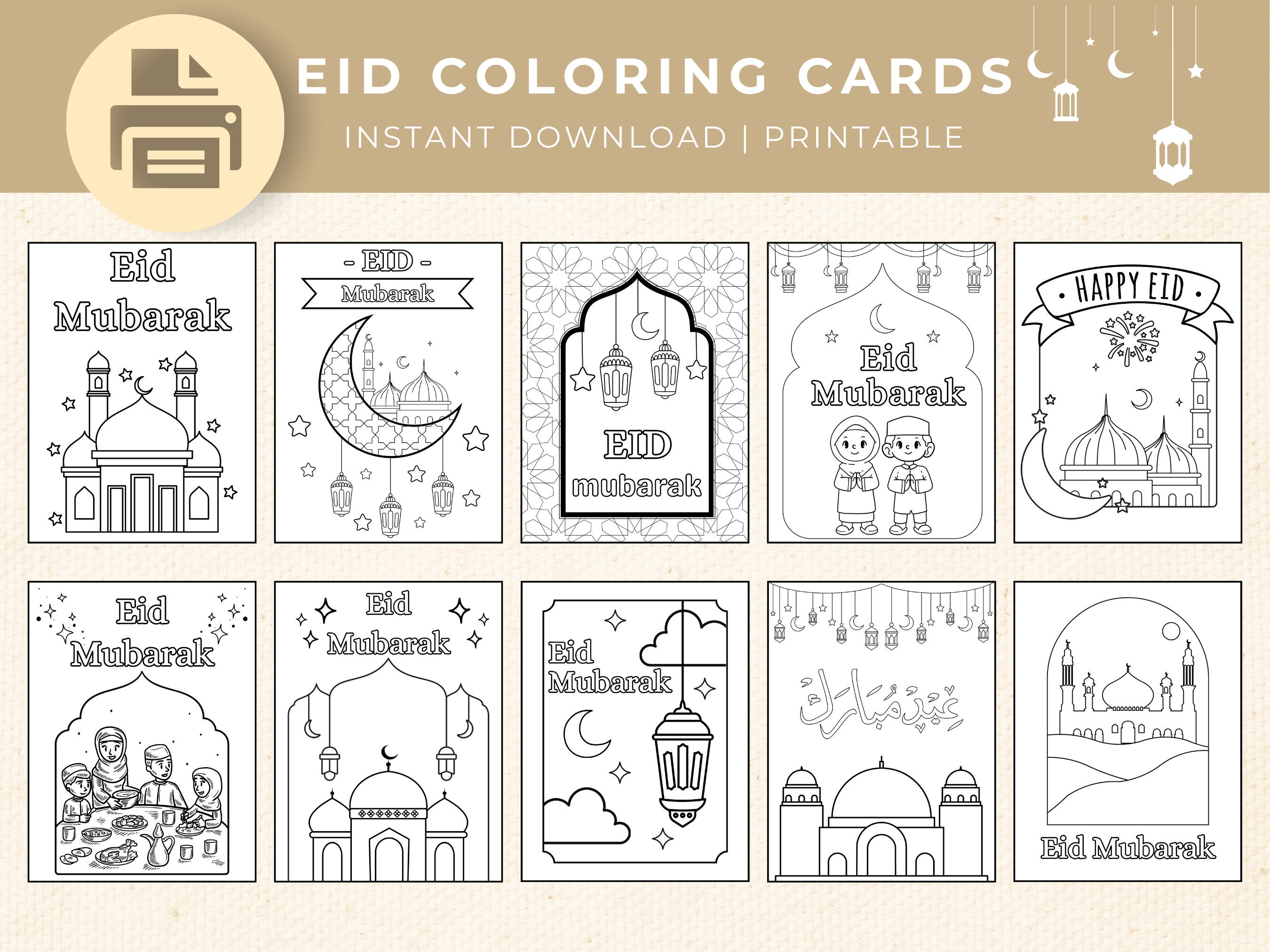 Eid Coloring Cards, DIY Eid Cards, Printable Eid Cards, Eid Kids ...