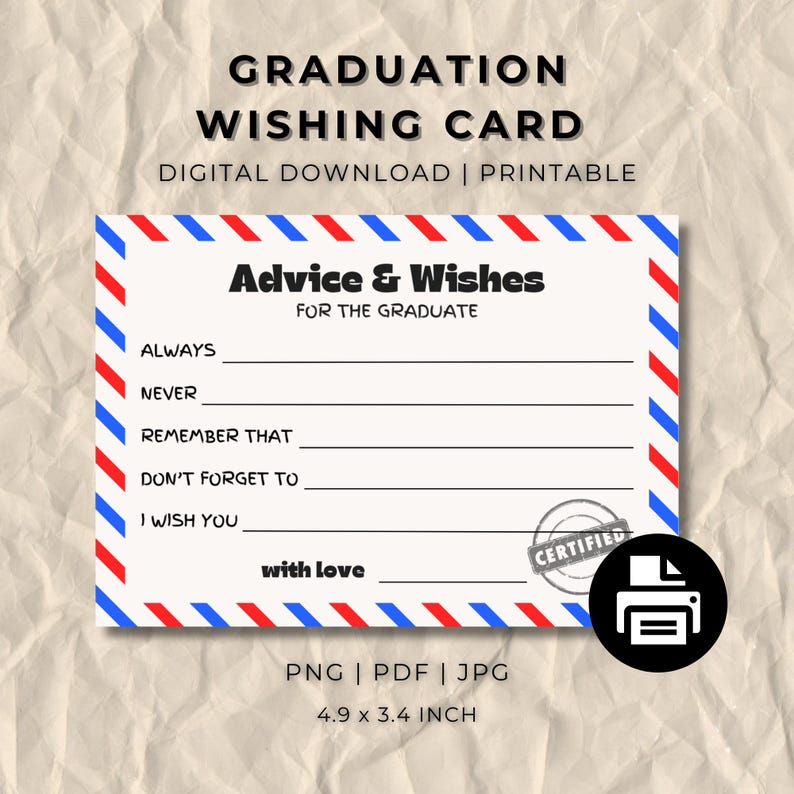 Graduation Advice and Wishes Cards, Printable Table Decor, Instant ...