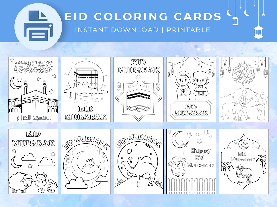 Eid Coloring Cards, DIY Eid Cards, Printable Eid Cards, Eid Kids ...