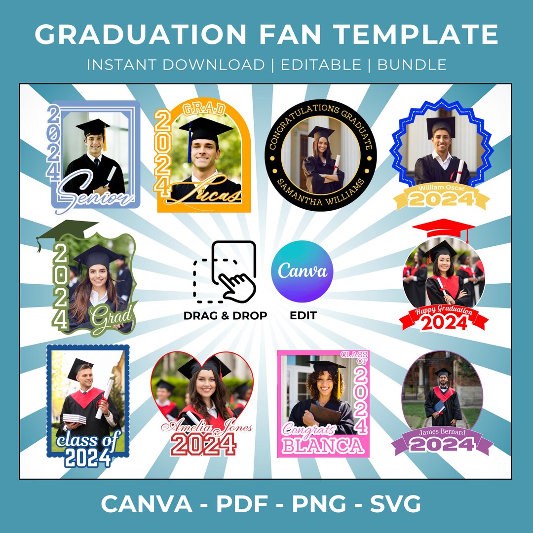 Grad Fan Template Bundle, Grad Fan, Grad Paddle Fan Template ...