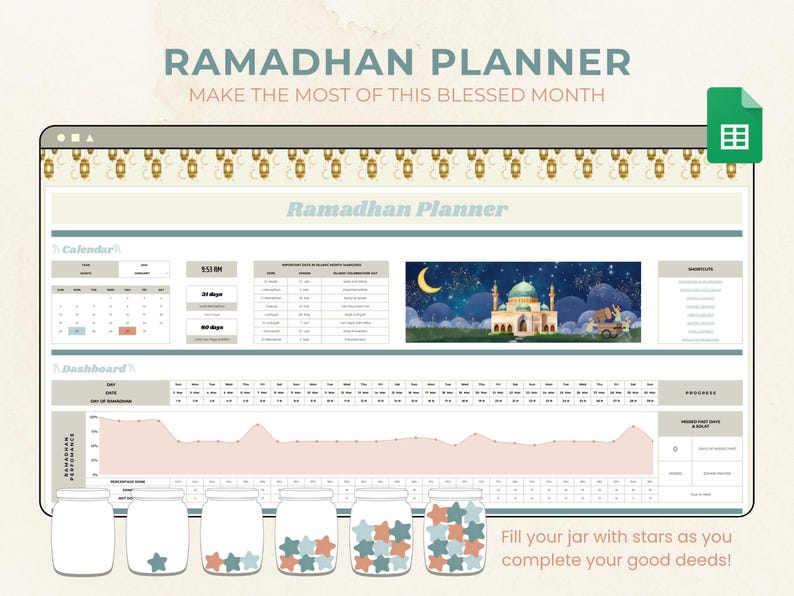 2025 Ramadan Planner Spreadsheet, Ramadan Journal Google Sheets, Ramadan Checklist, Fasting ...