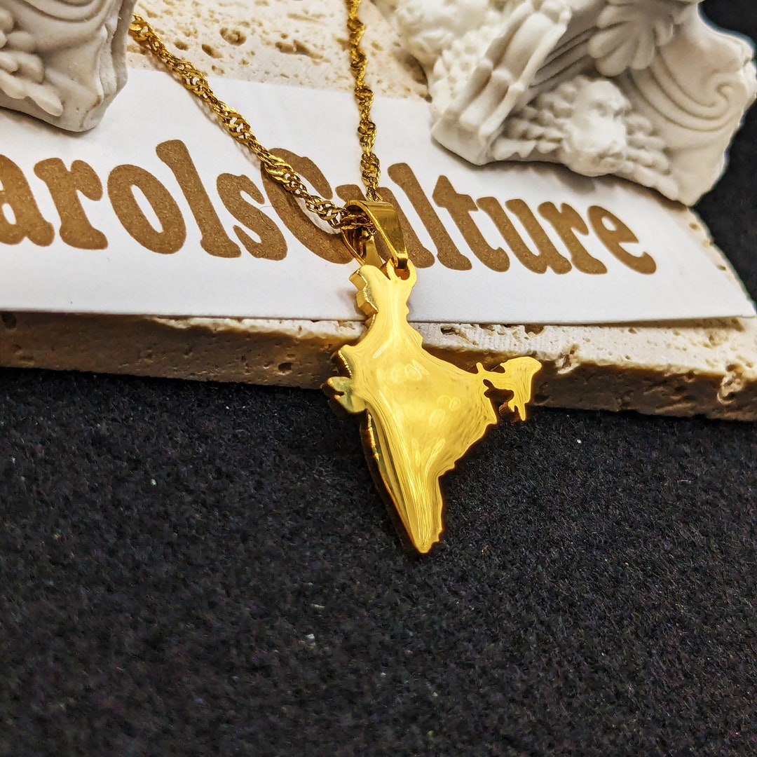 18K Gold Plated India Map Necklace, India Coin Necklace, India T-shirt ...