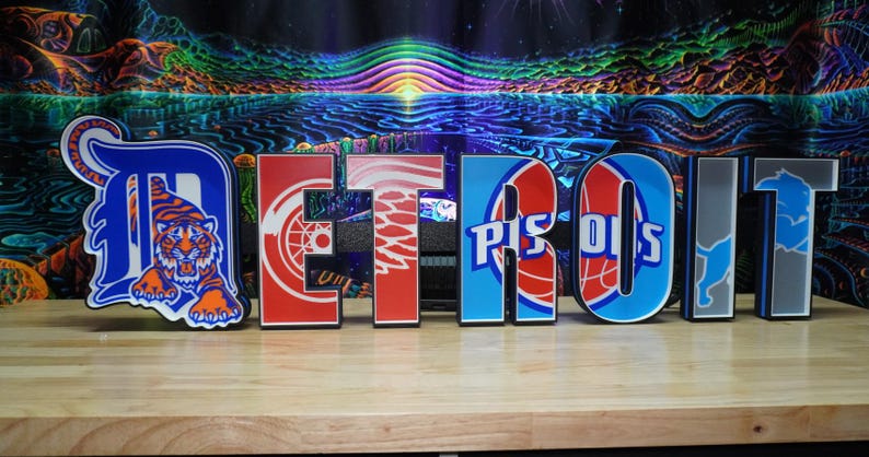 Detroit - Sport Teams Big- Graphic 3D Printed LED Wall Sign - White LED ...