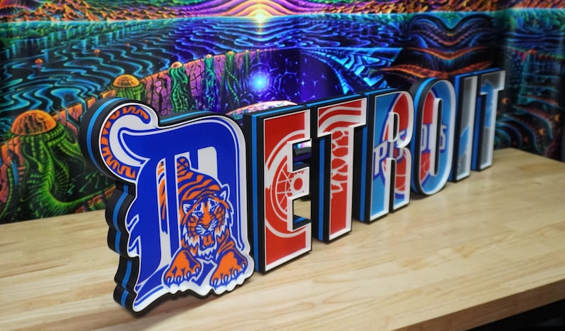 Detroit - Sport Teams Big- Graphic 3D Printed LED Wall Sign - White LED ...