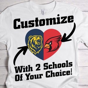 Custom Two College Heart Tshirt, Dual School Unisex Shirt, House ...