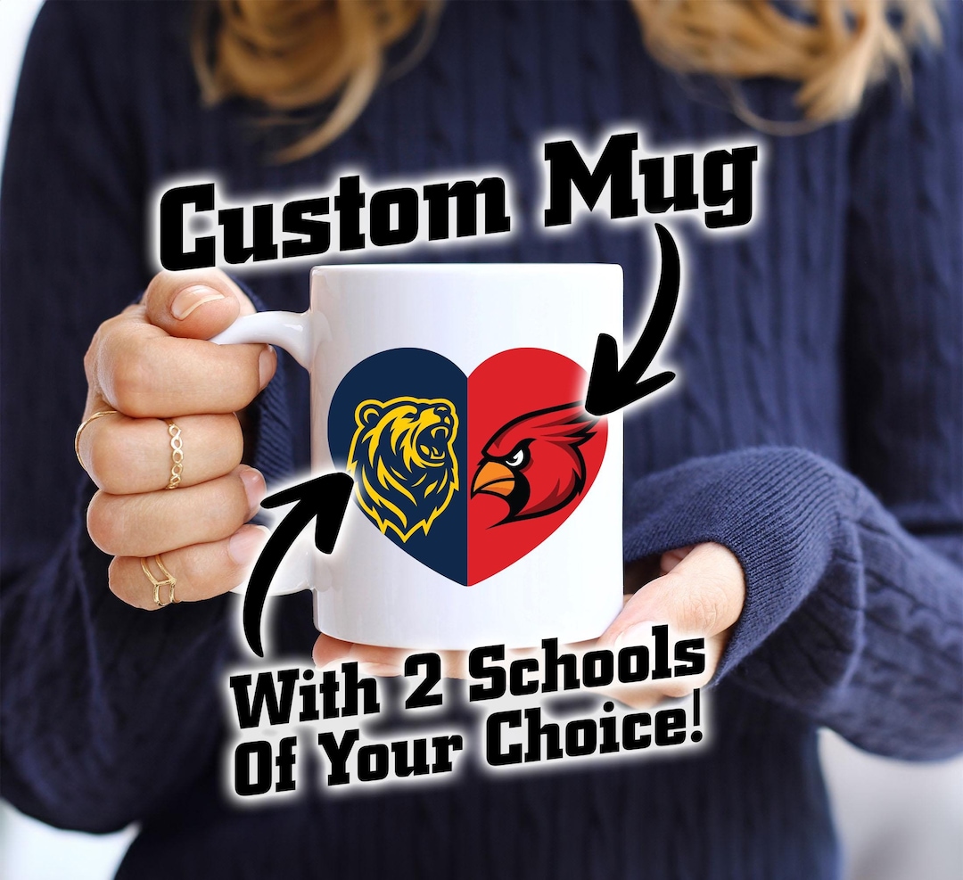 Custom Two College Heart Ceramic Mug, Dual School Coffee or Tea Cup ...