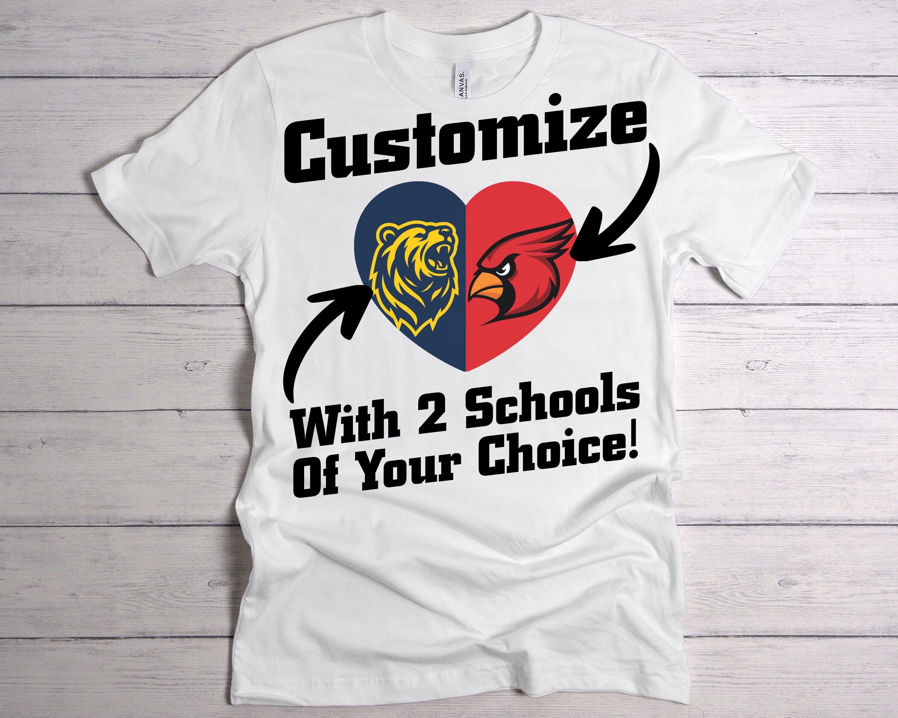 Custom Two College Heart Tshirt, Dual School Unisex Shirt, House ...