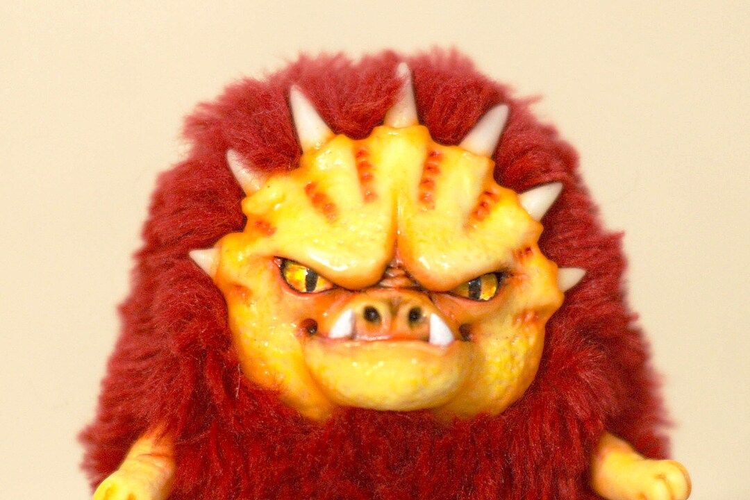 Plush Grumpy Dragon/orc Yellow Dragon With Red Fur and Horns - Etsy