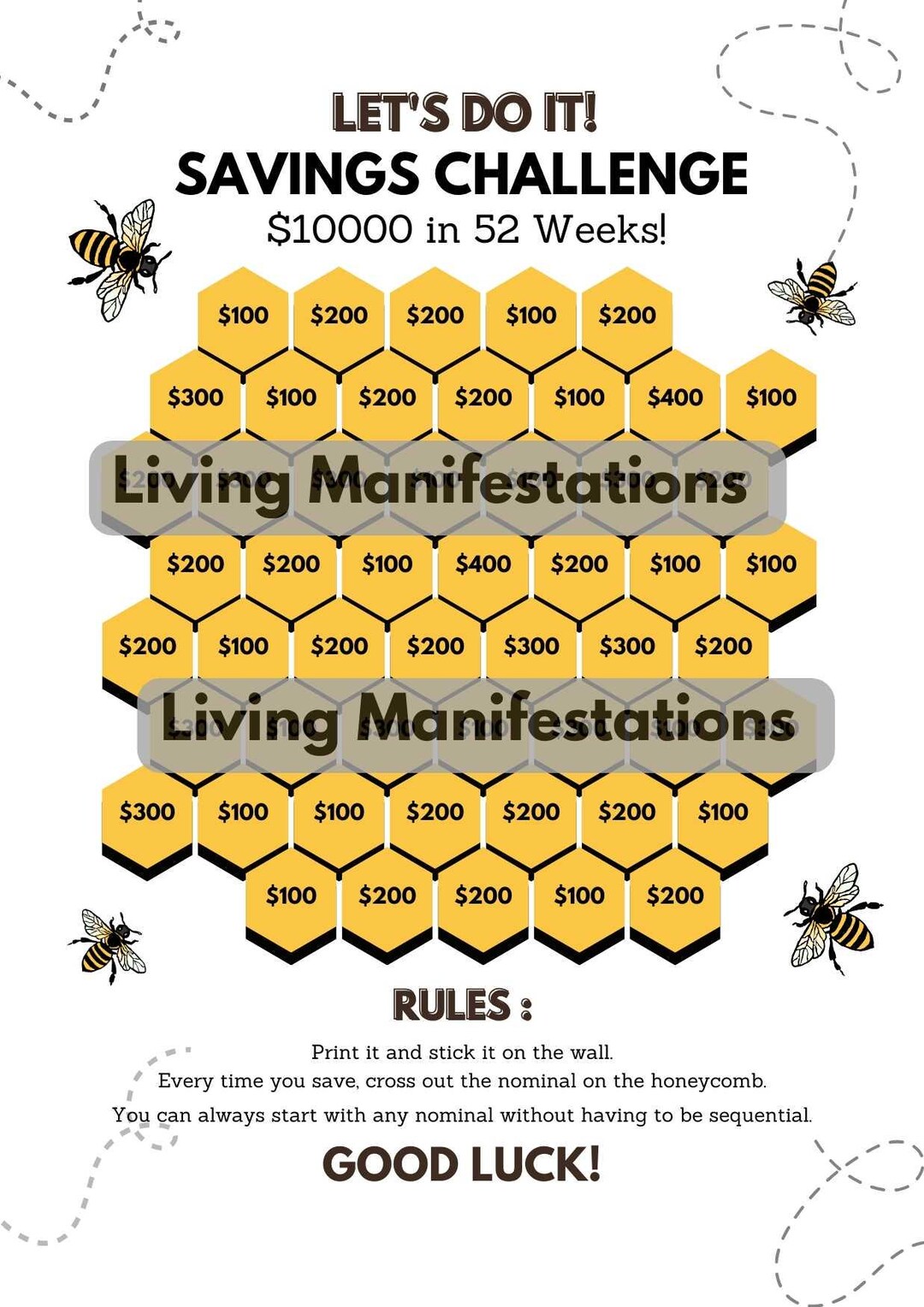 10K Honey Bee Savings Challenge | Cute Printable Tracker - Etsy