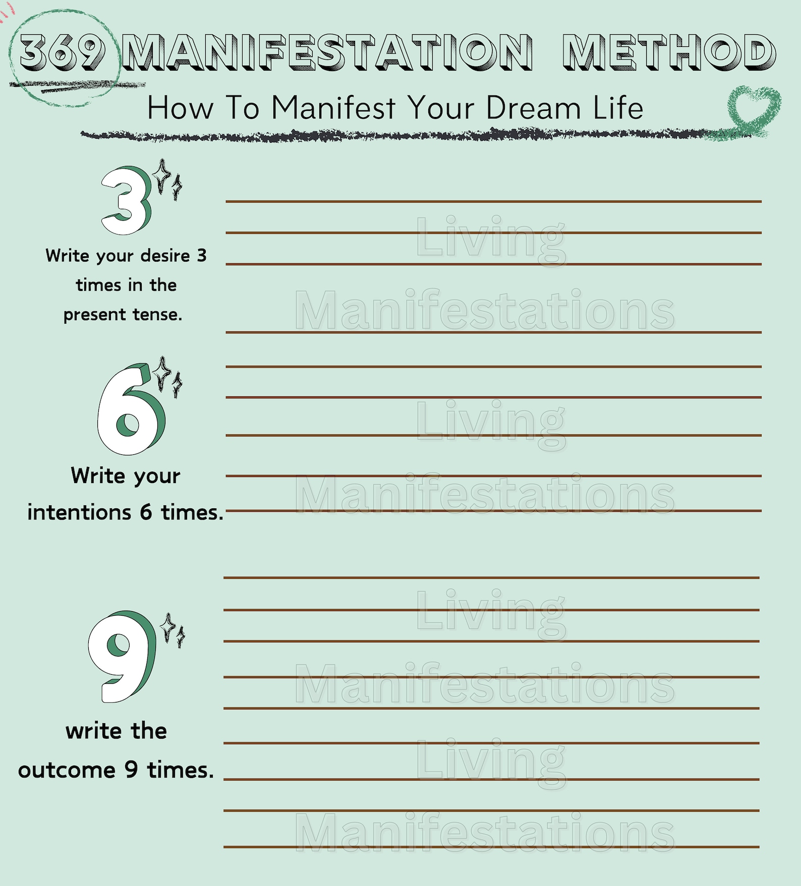 369 Manifestation Method Worksheet | Instant Download | Printable - Etsy