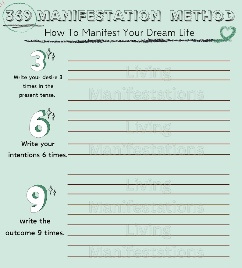 369 Manifestation Method Worksheet | Instant Download | Printable - Etsy