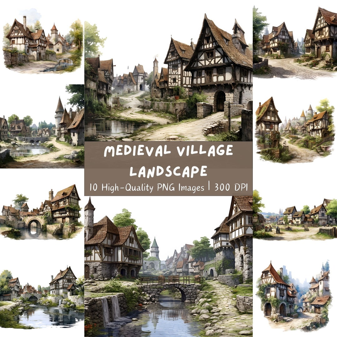 Medieval Village Clipart 10 High Quality Watercolor Pngs - Etsy