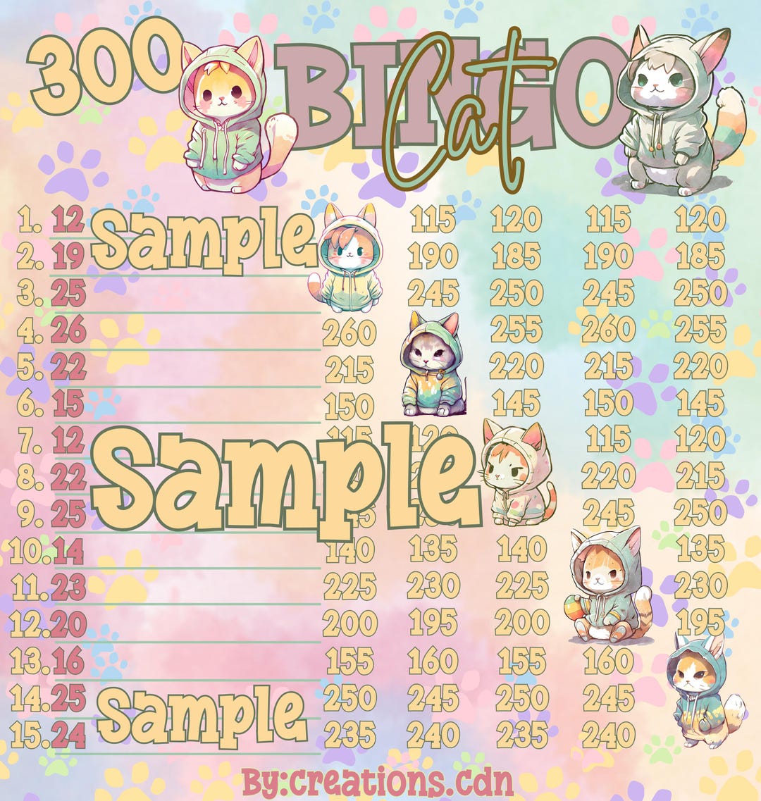 300 WTA Bingo Cats - Etsy