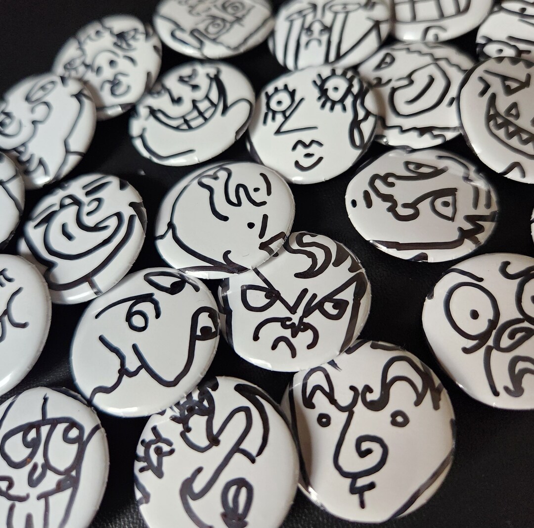 The Bunkies Ugly Faces, Crude Hand Made and Drawn Button Pins Every Pin ...