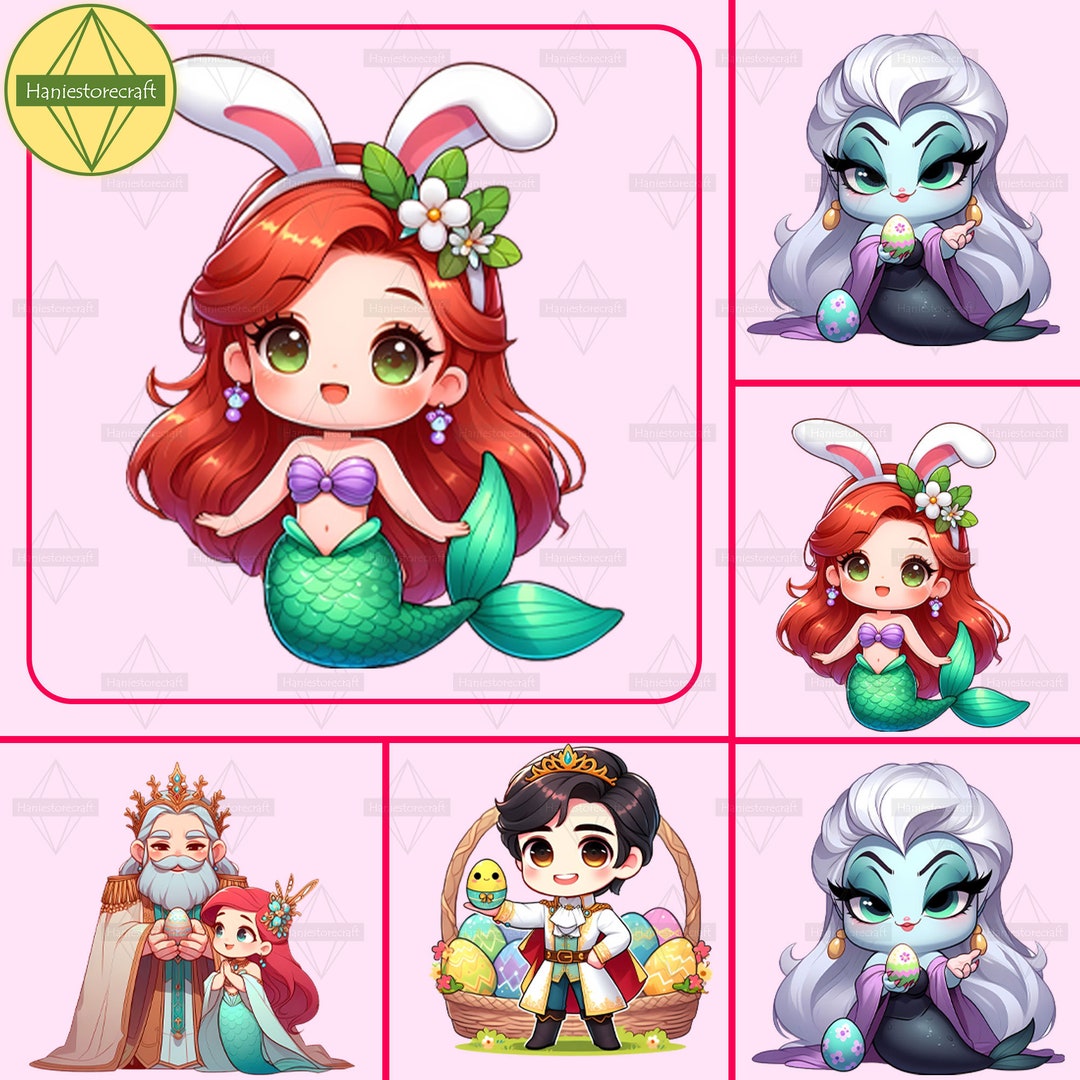 4 Funny Princess Easter Cartoon Png Bundle, Cartoon Easter Png, Happy ...