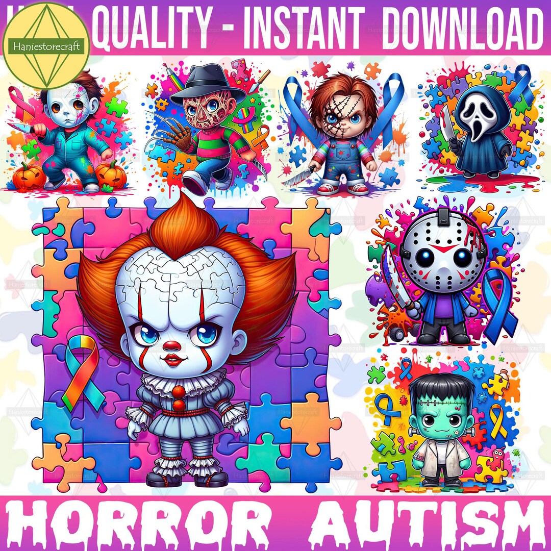 8 Autism Horror Killer Png Bundle, Autism Awareness Png, Awareness Png ...