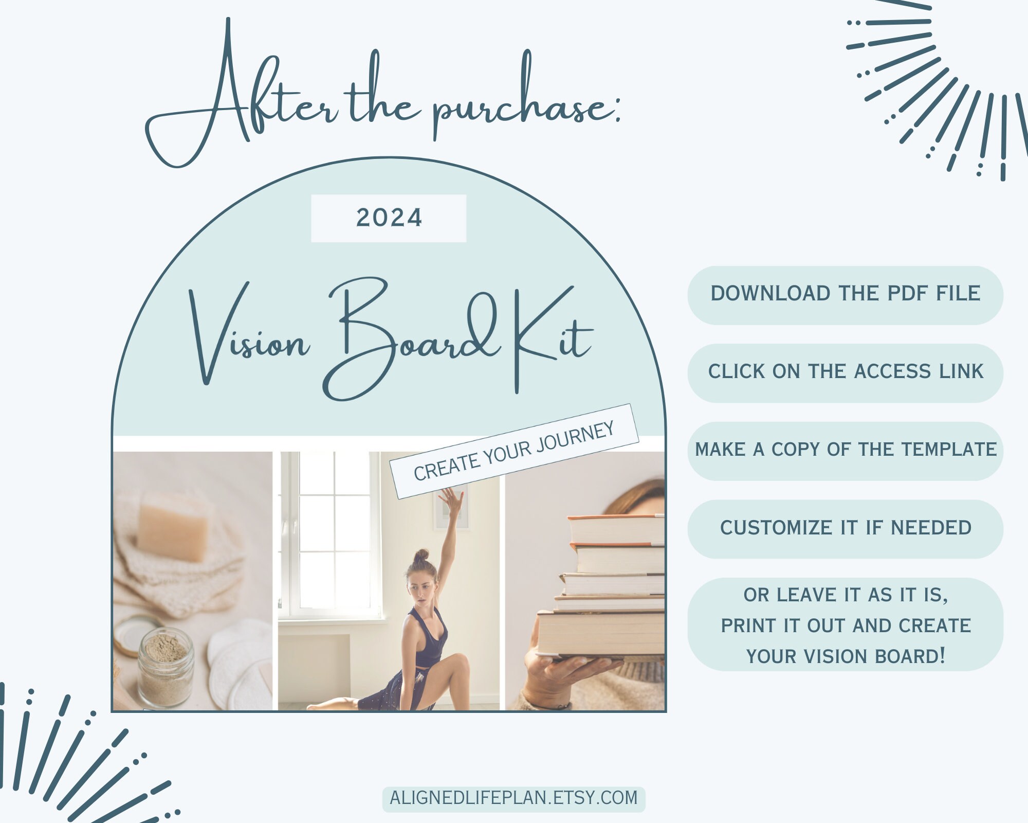 2024 Vision Board Kit Printable Vision Board Kit Manifesting Kit Mood Board Positive Mindset Law ...