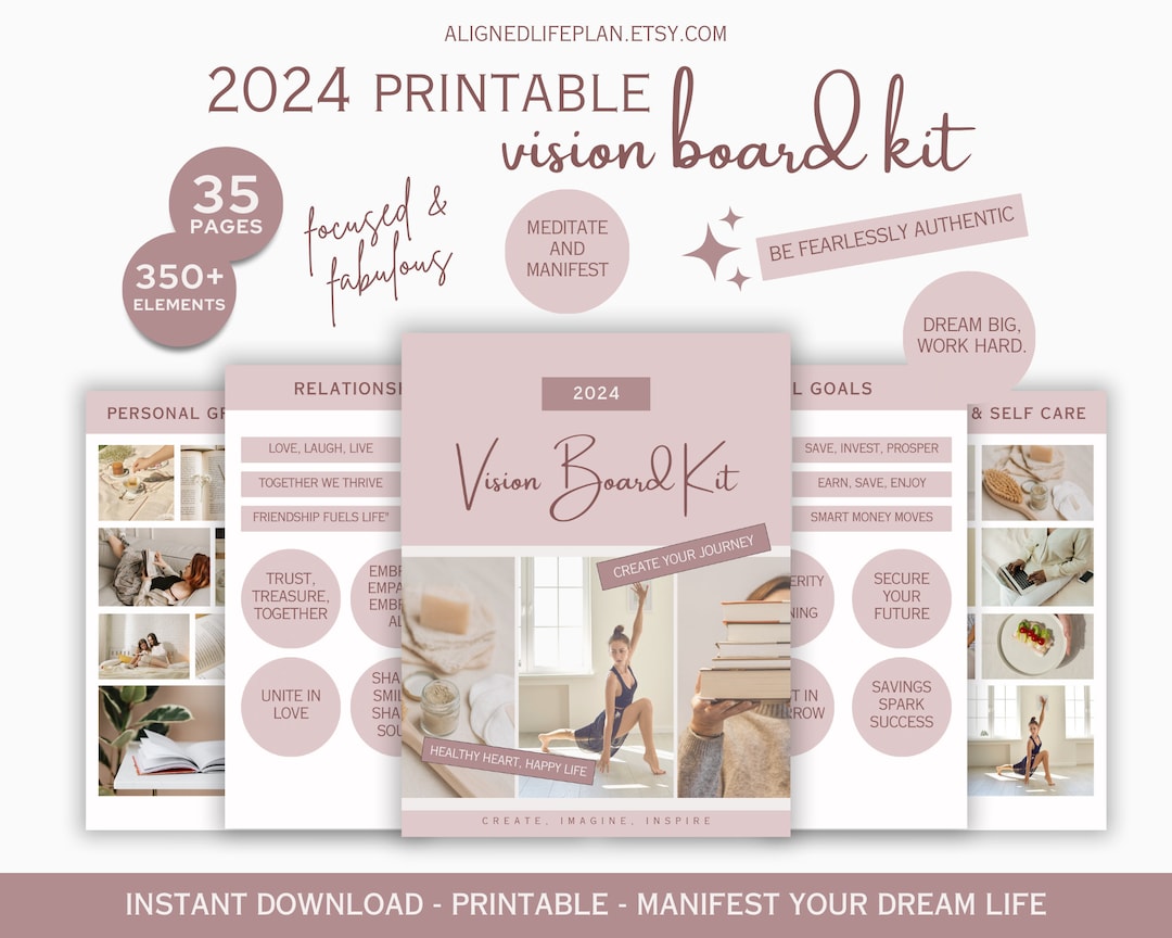 2024 Vision Board Kit Pink | Printable Vision Board Kit | Manifesting ...