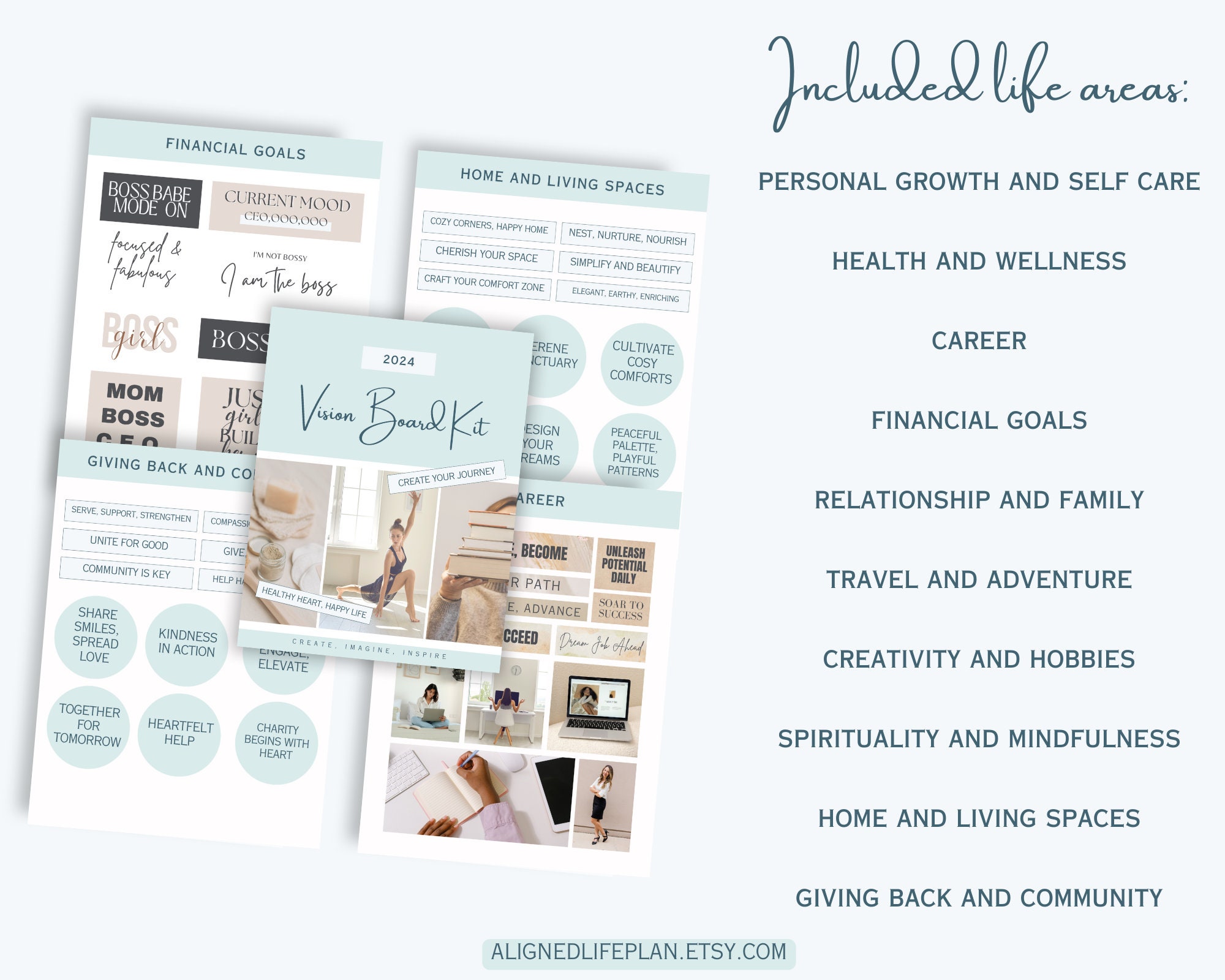 2024 Vision Board Kit Printable Vision Board Kit Manifesting Kit Mood Board Positive Mindset Law ...