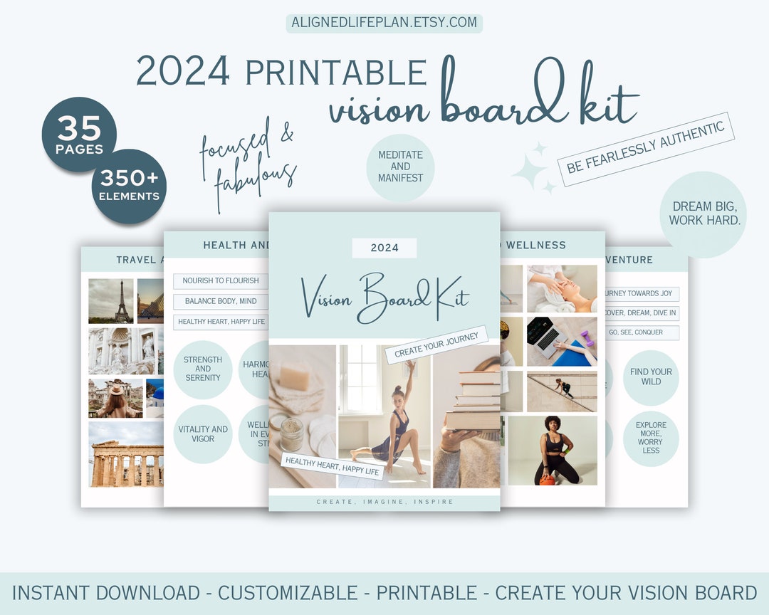 2024 Vision Board Kit Printable Vision Board Kit Manifesting Kit Mood ...