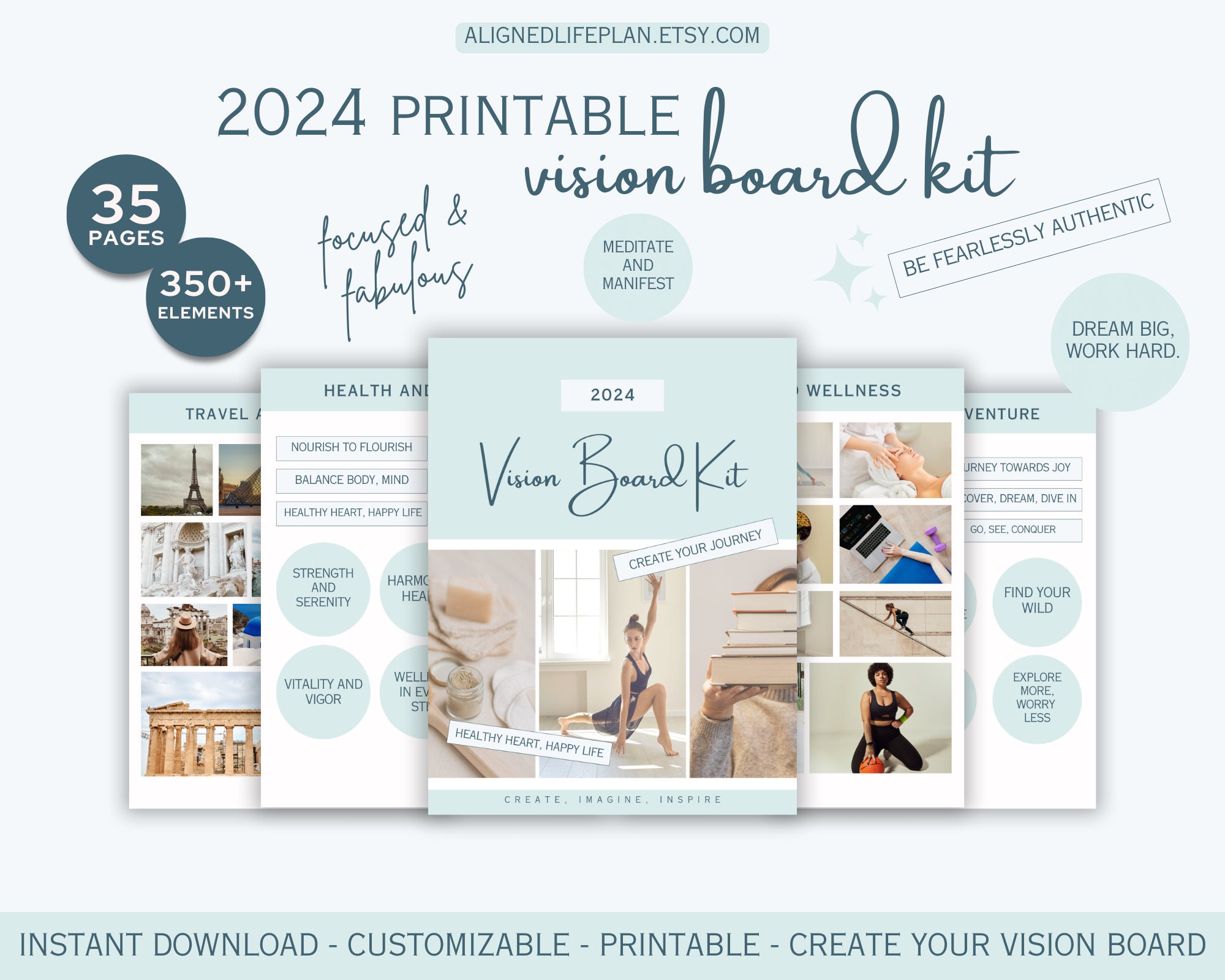 2024 Vision Board Kit Printable Vision Board Kit Manifesting Kit Mood Board Positive Mindset Law ...