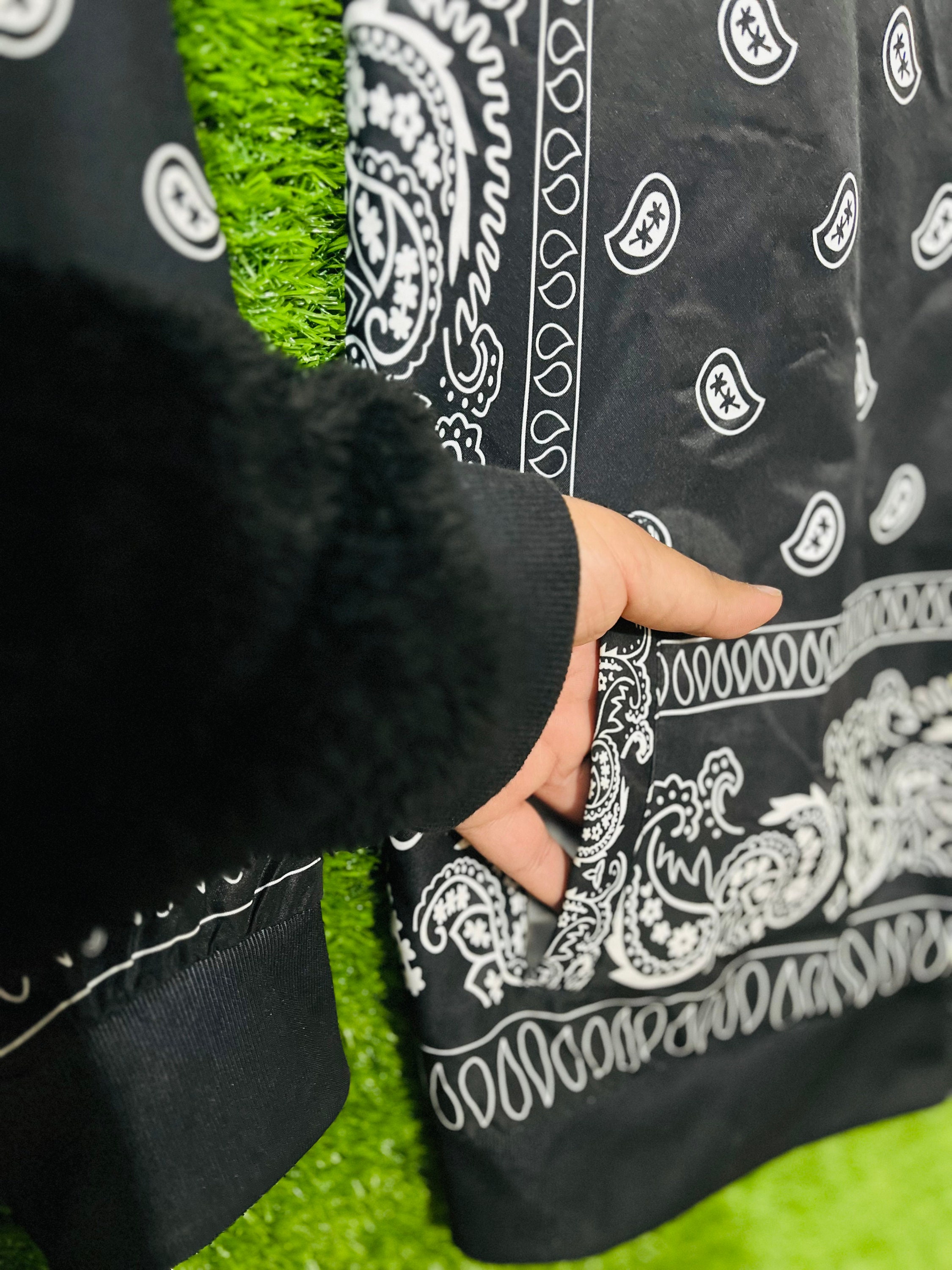 Paisley Bandana Jacket Black Paisley Bandana Print Rap Hip-hop Jacket ...