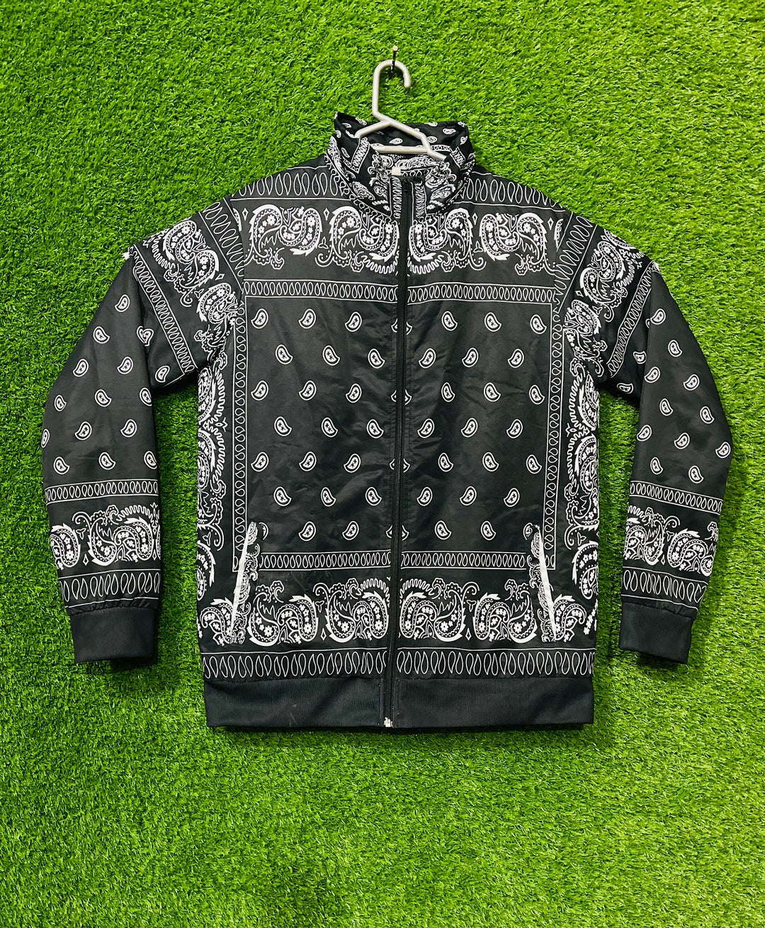 Paisley Bandana Jacket Black Paisley Bandana Print Rap Hip-hop Jacket ...