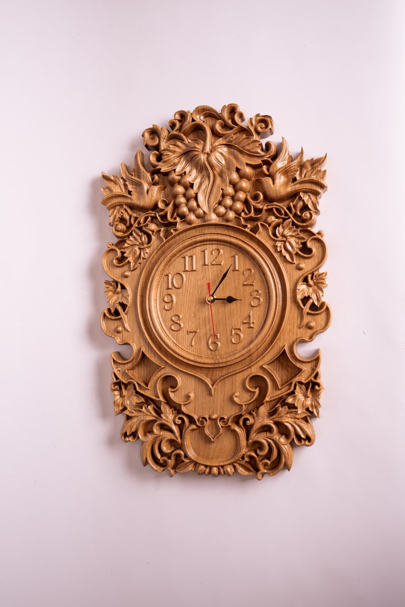 Carved Wall Clock Made of Solid Oak - Etsy