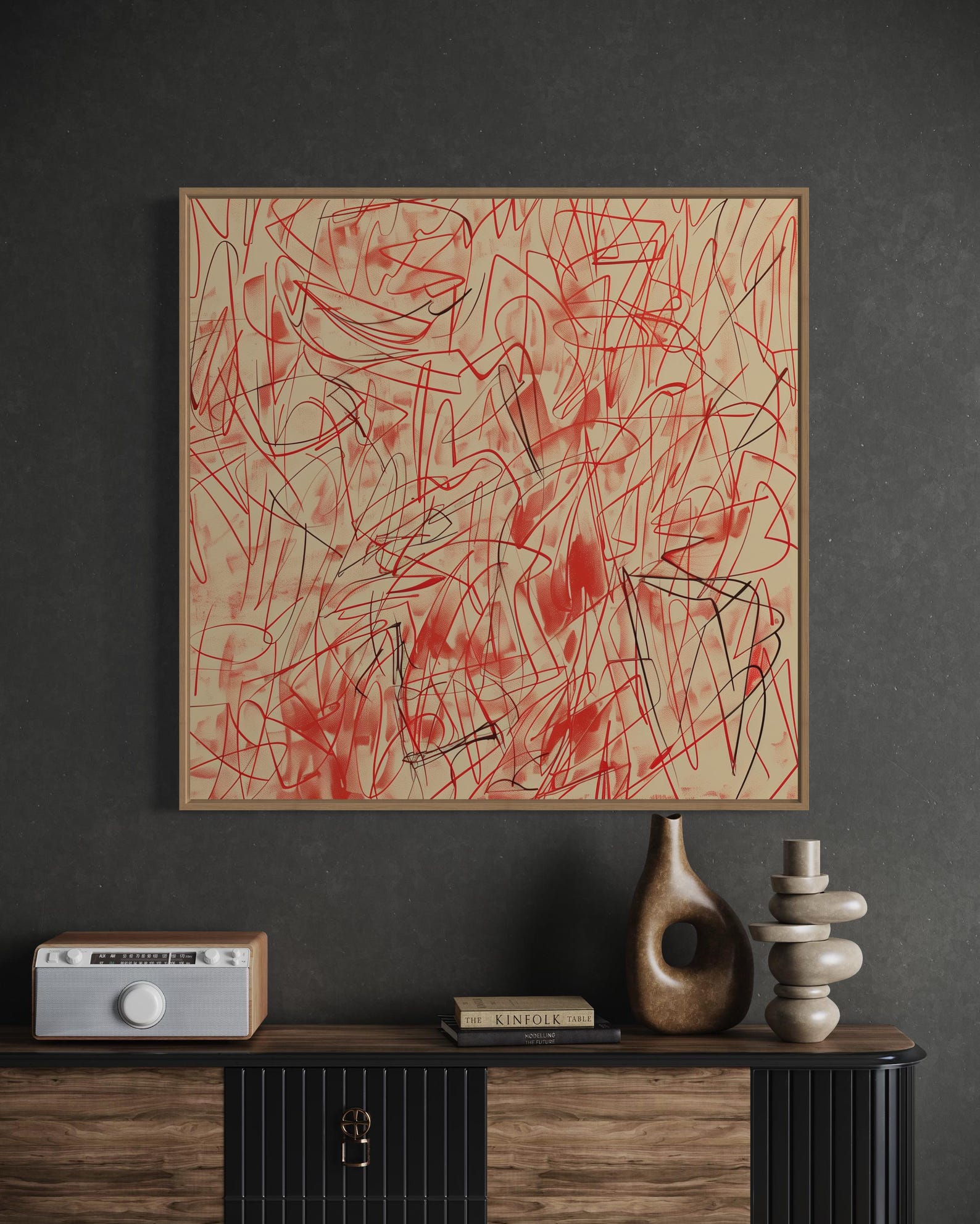 Abstract Red & Black Line Art - Musical Expressionist Graffiti Scribble ...