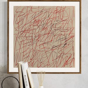 Minimalist Red & Black Line Art - Abstract Expressionist Scribble ...