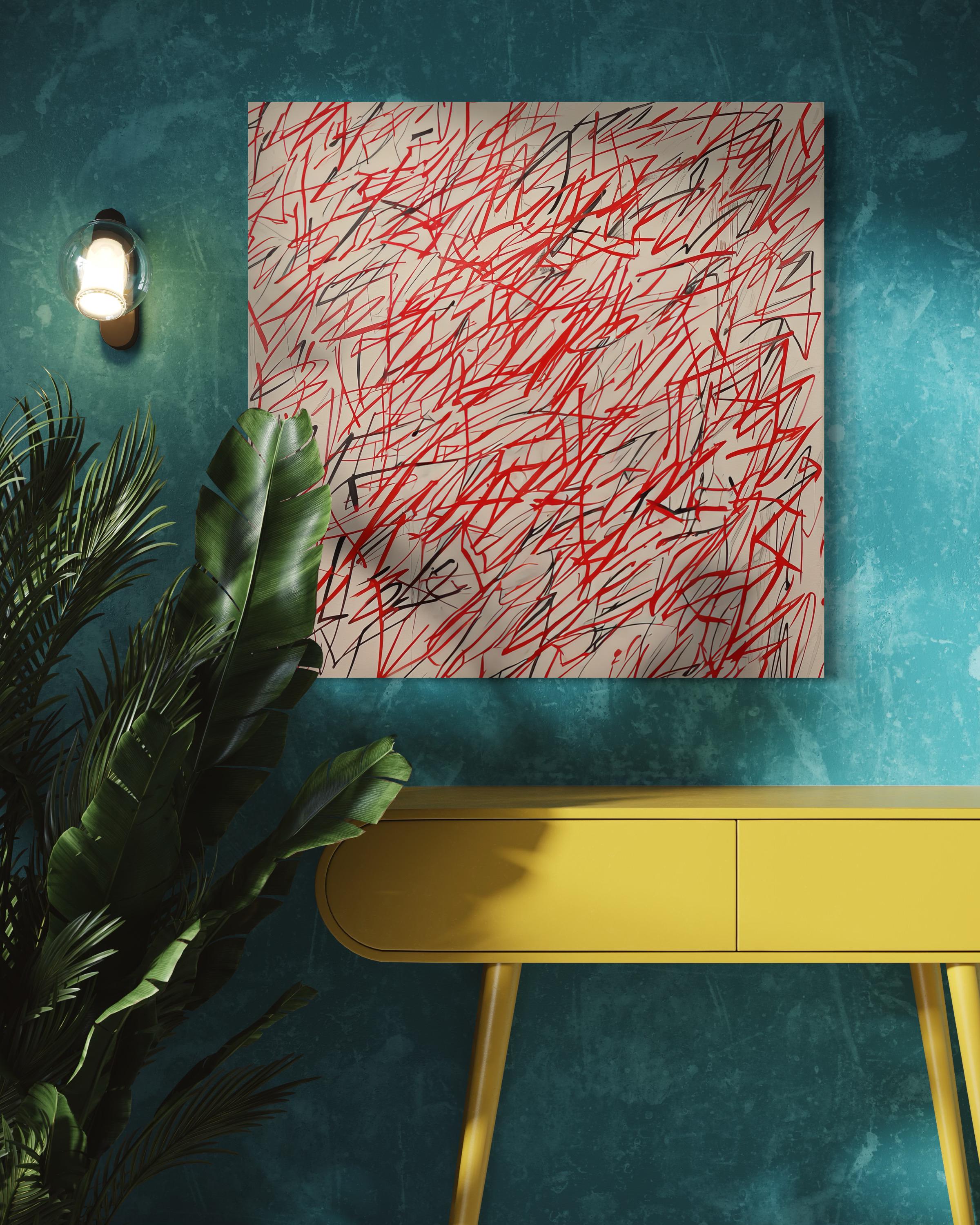 Abstract Red & Black Line Art - Modern Minimalist Graffiti Scribble ...