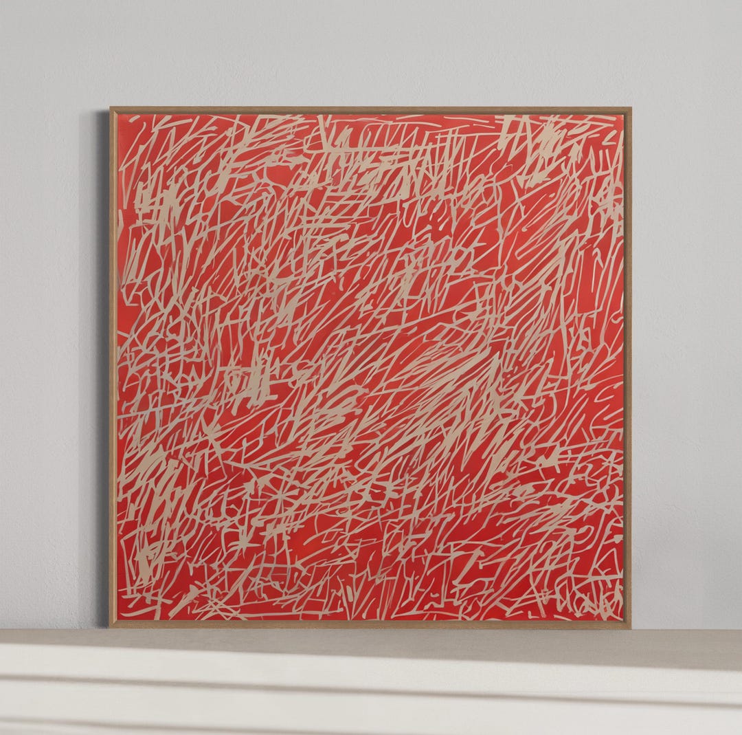 Abstract Red Graffiti Line Art - Minimalist Modern Expressionist Design ...