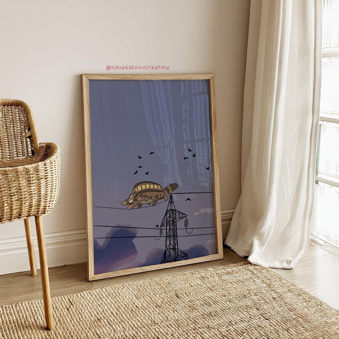Totoro Catbus Poster, Ghibli Wall Art Printable, Anime Twilight Scene ...