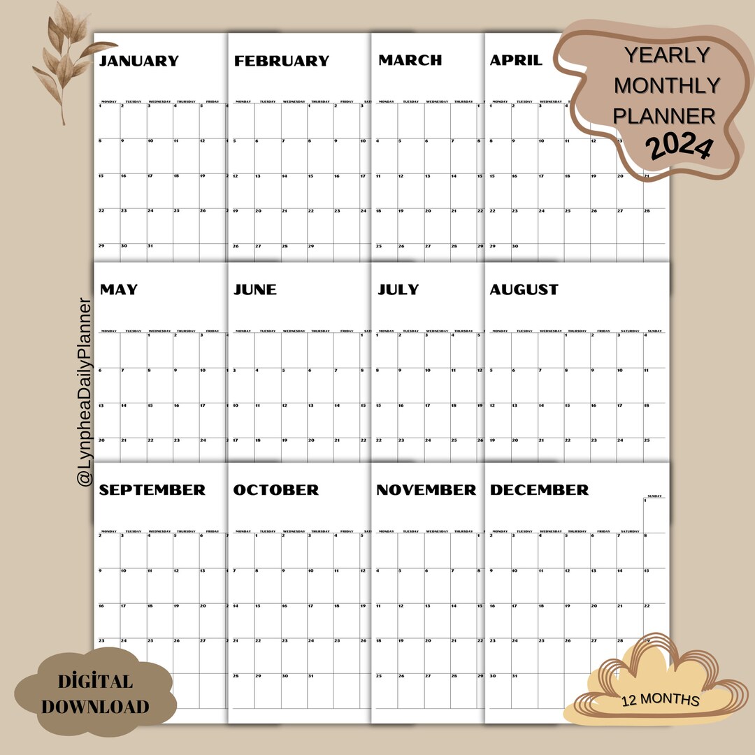 2024 Yearly Planner 2024 Monthly Planner Printable - Etsy Australia