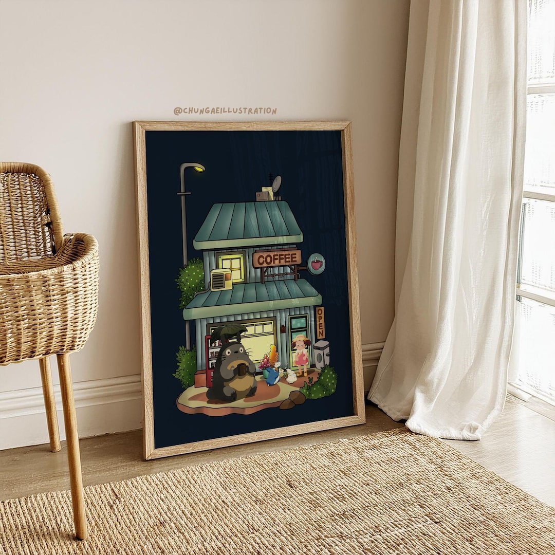Totoro Coffee Shop Print | Ghibli Anime Nursery Art - Etsy