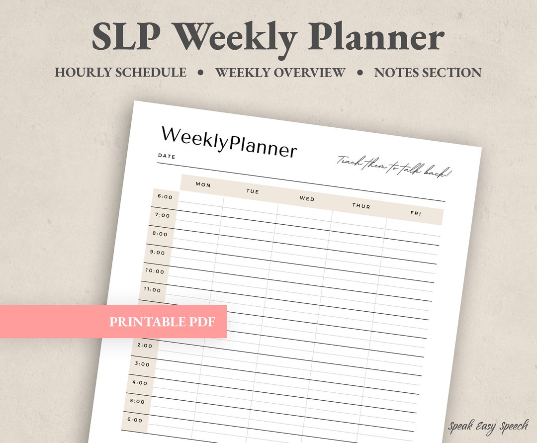 Speech-language Pathologist's Weekly Planner PDF: Printable Work Week ...
