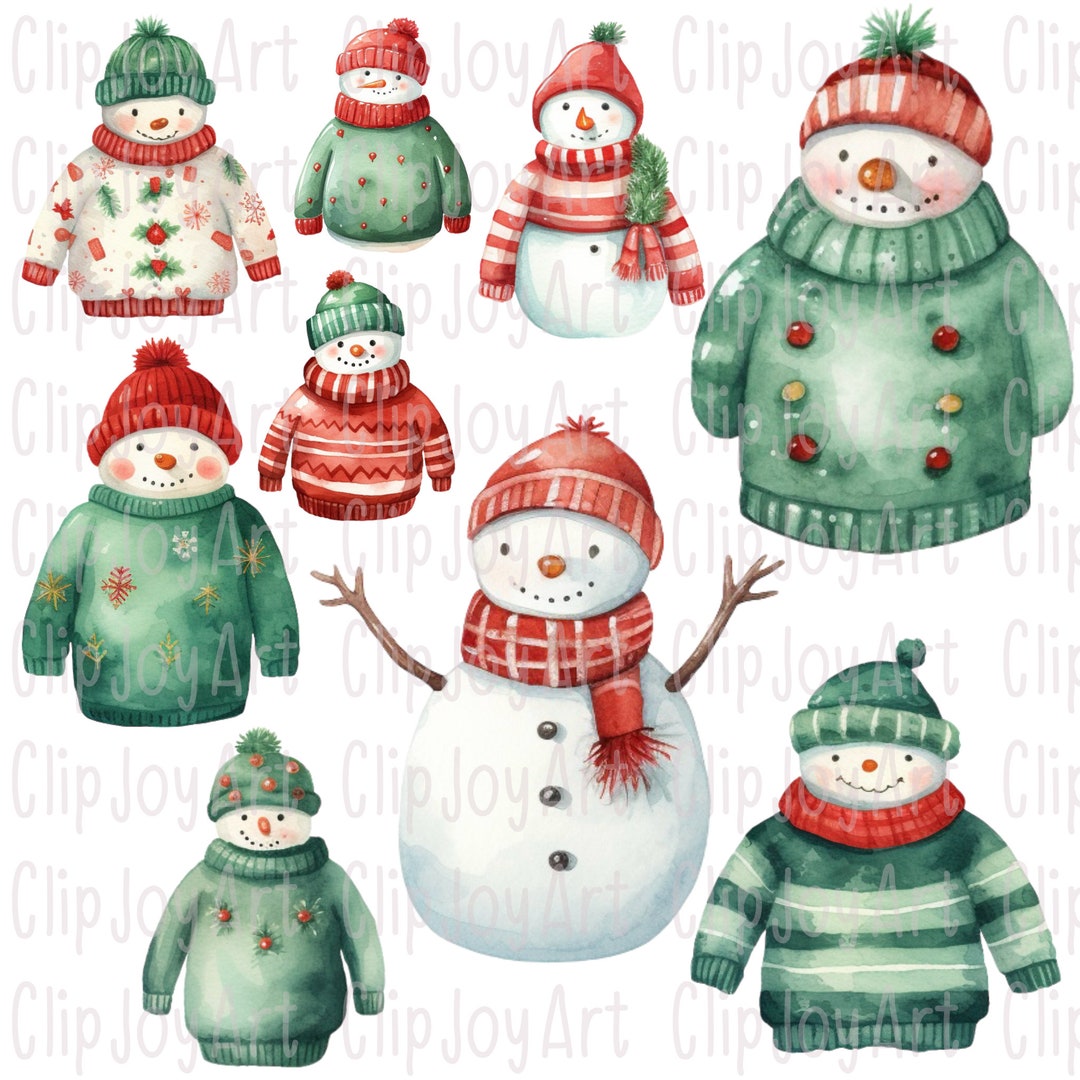 Clipjoyart Holiday Snowman Wearing Christmas Sweaters Clip Art ...