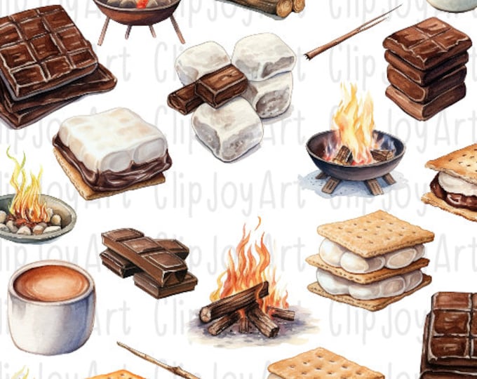 Watercolor Clip Art - Smores Clip Art - Camping - Food - Marshmallow ...