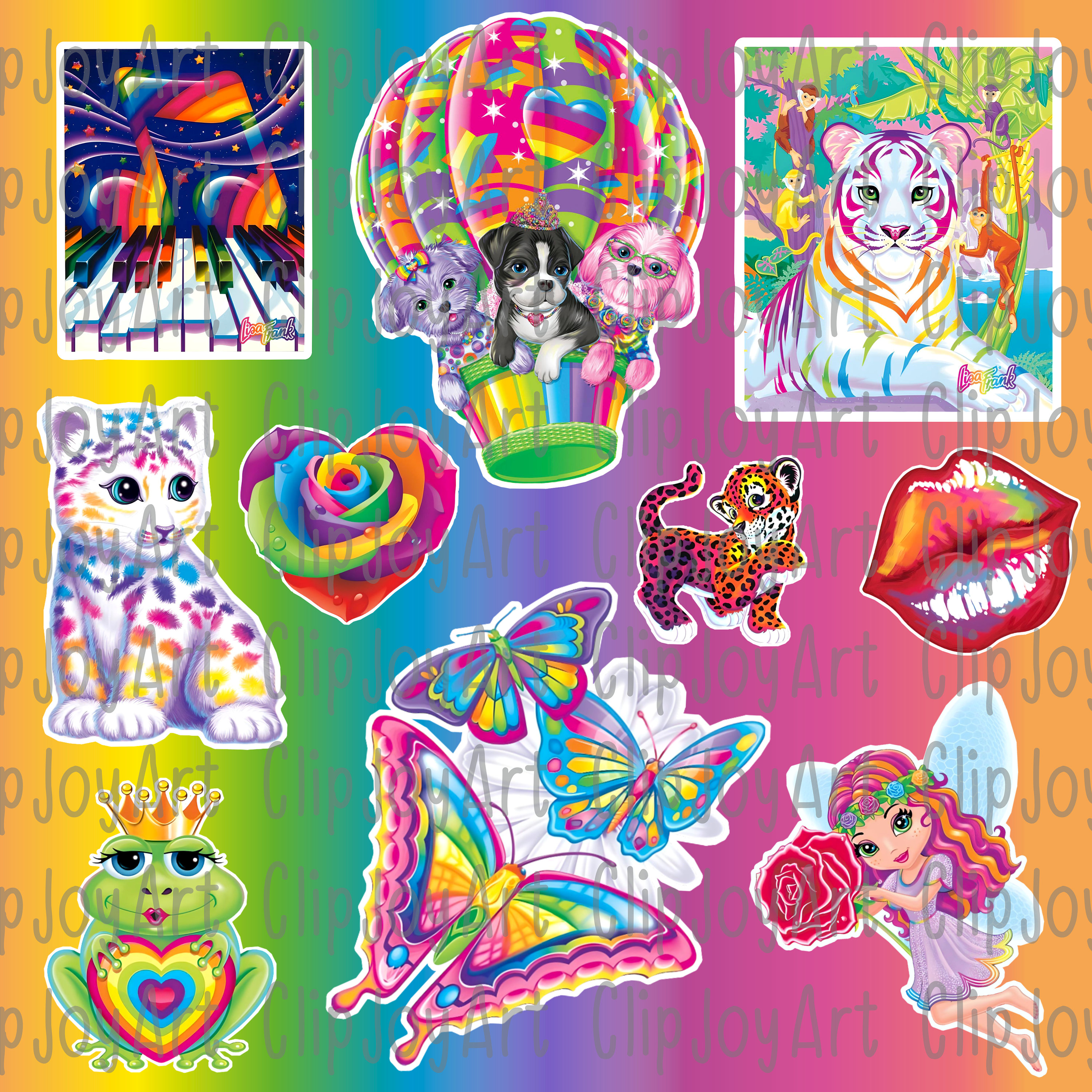 90s Nostalgia Rainbow PNG Bundle Lisa Frank Inspired Bright Vibrant Clip Art Transparent ...