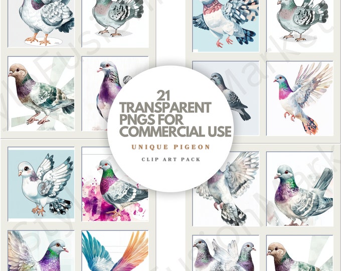 Set of 8, Pigeon Clipart, Cute Bird PNG, Watercolor Pigeon, Bird ...