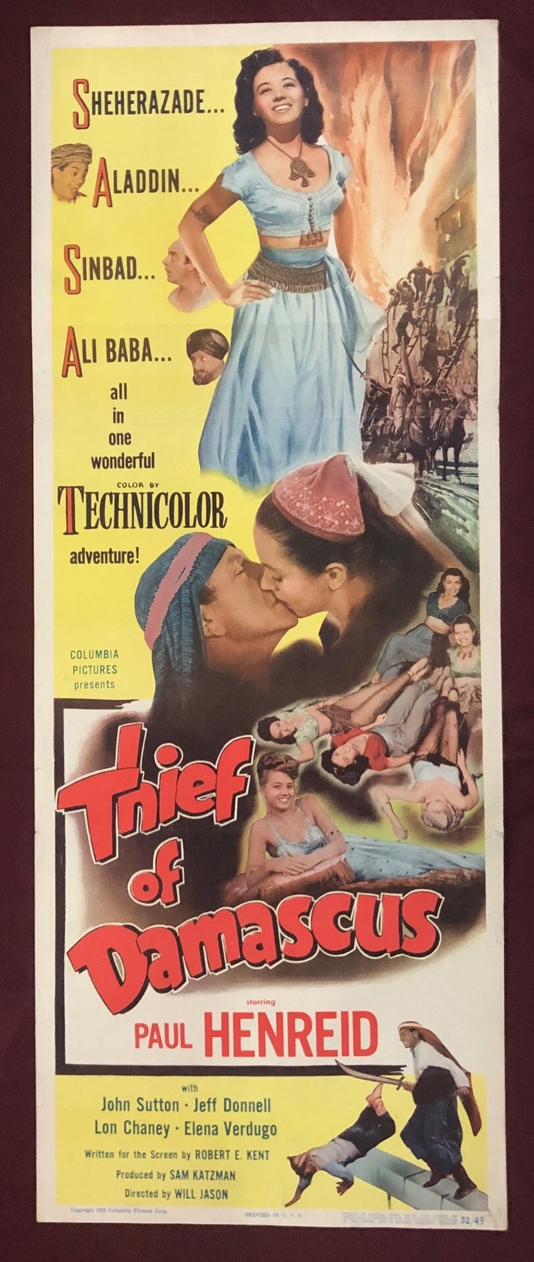 THIEF OF DAMASCUS Movie Poster Insert 1952 Paul Henreid Jeff Donnell ...