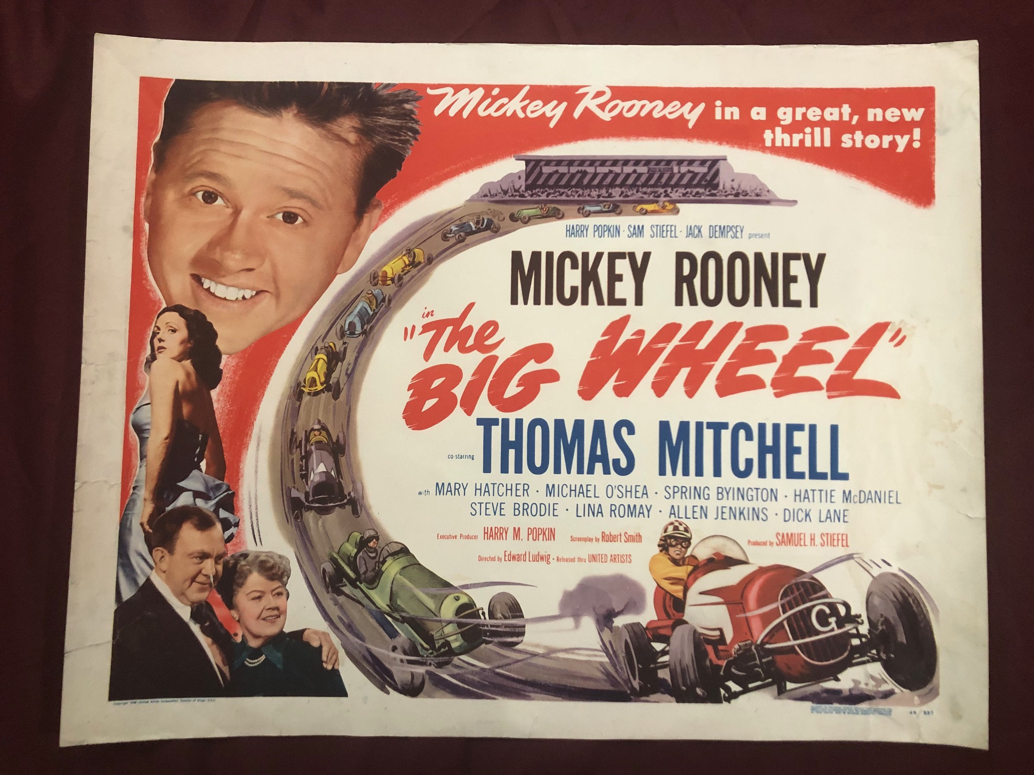 BIG WHEEL Movie Poster Half Sheet 1949 Mickey Rooney Race Cars ...