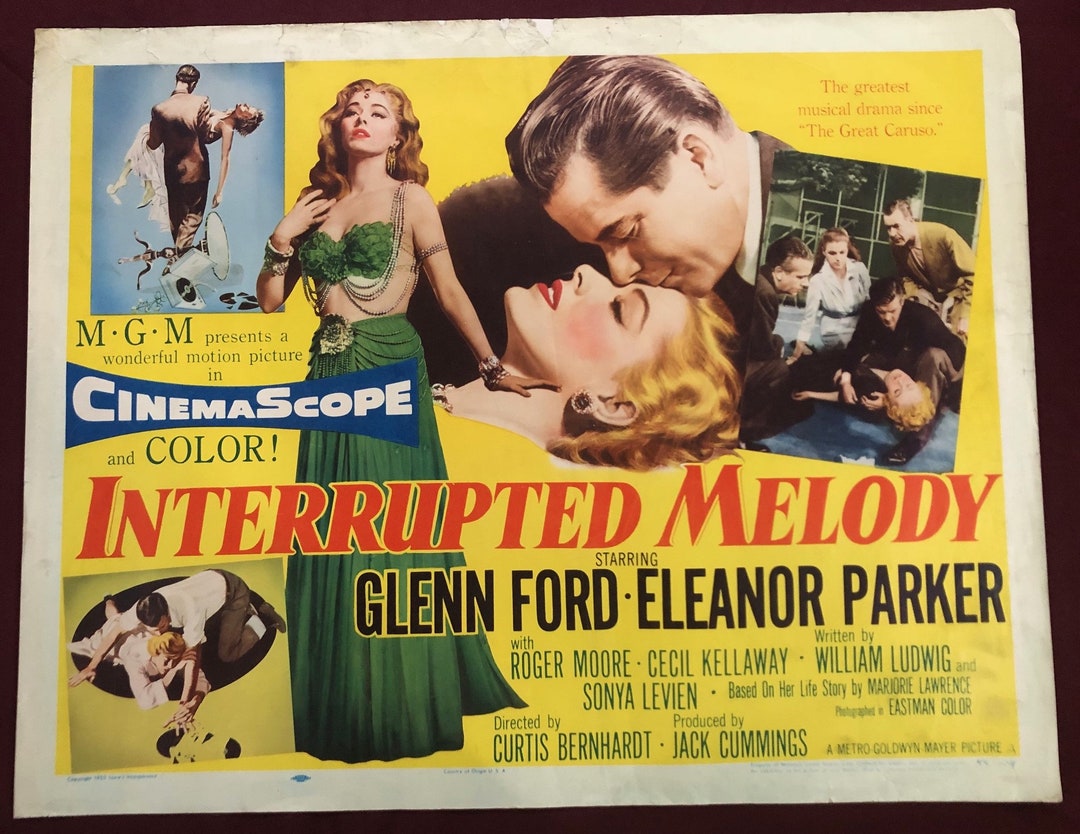 INTERRUPTED MELODY Movie Poster Half Sheet 1955 Eleanor Parker Glenn Ford Roger Moore Musical ...