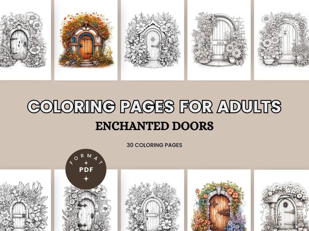 Magical Wooden Door Coloring Pages: Fantasy Printable Book (PDF ...