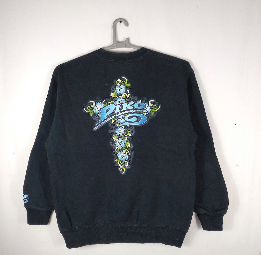 Vintage Piko Big Spellout Cross Design Aloha Hawaiian Styles Crewneck ...
