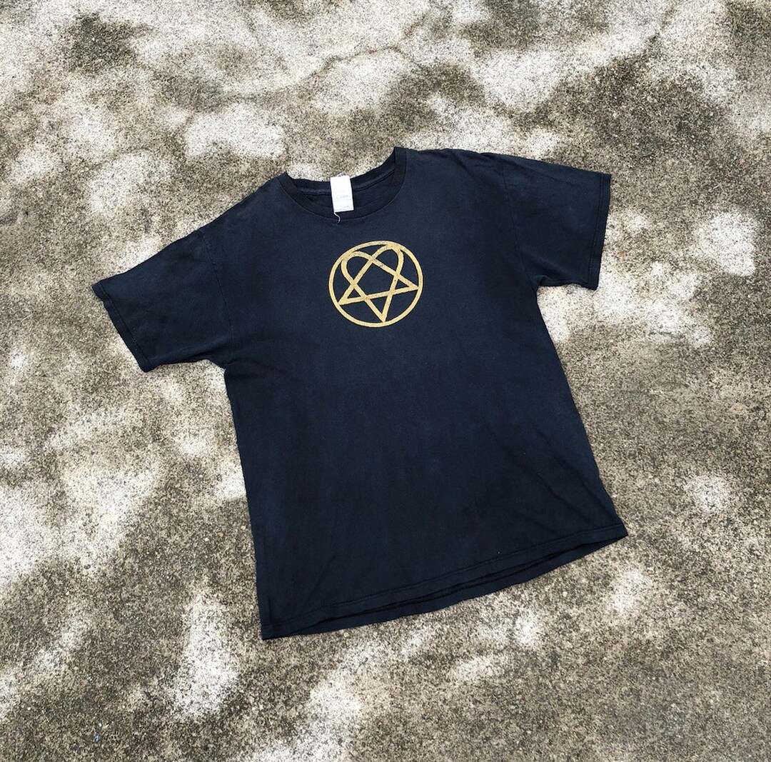 Vintage HIM Emo Gothic Rock Band Center Logo Promo Tee Sun Faded Blue ...