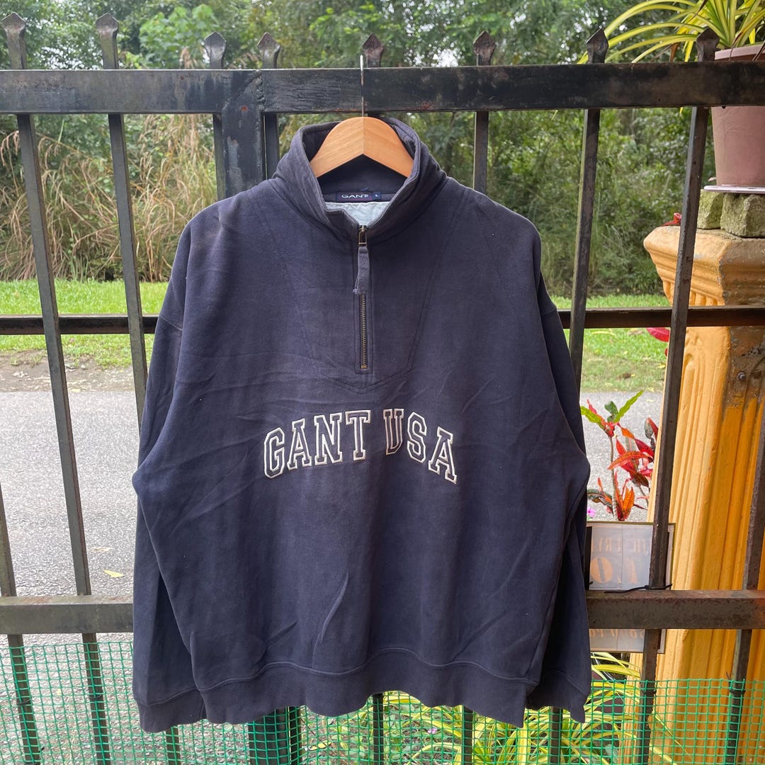 Vintage Gant USA Embroidered Big Spellout Gant Streetwear Half Zipper ...