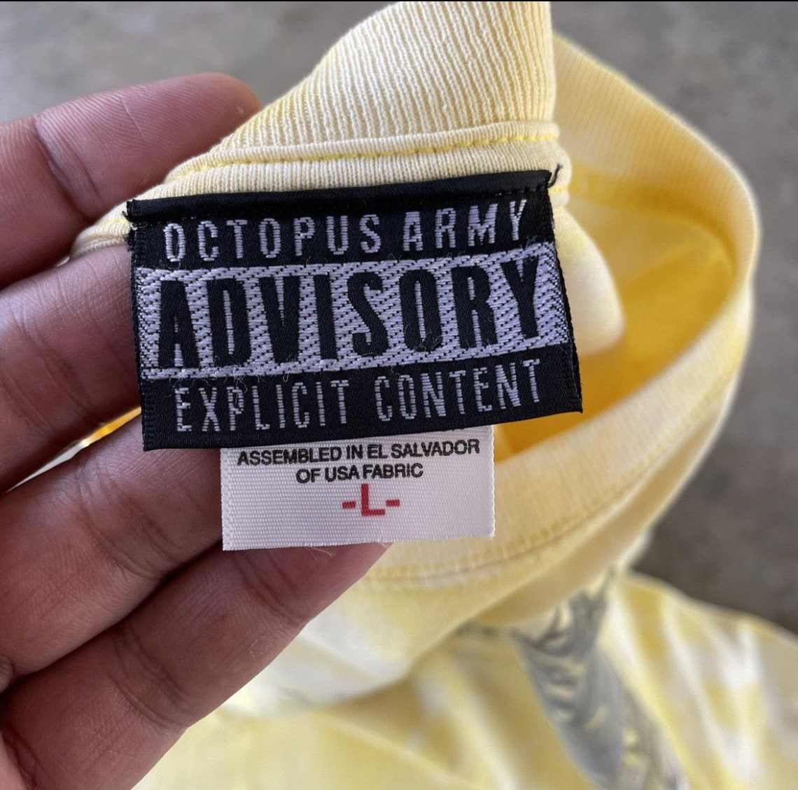 Vintage Octopus Army Advisory Explicit Content Rap Tee Design Promo Tee Yellow White Tye Dye ...