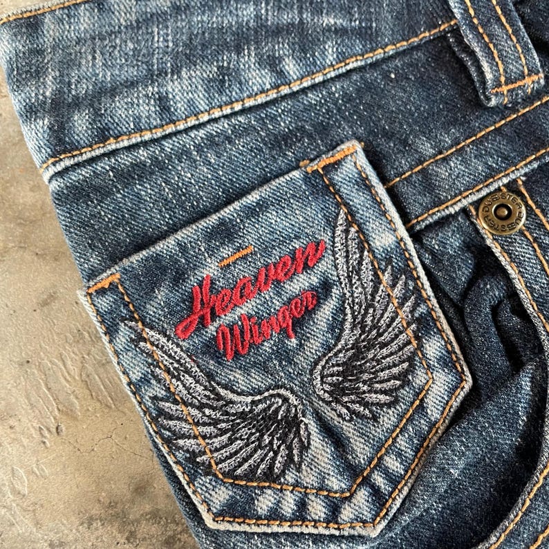 Vintage Heaven Winger Stoned Washed Distress Flare Denim Jeans ...