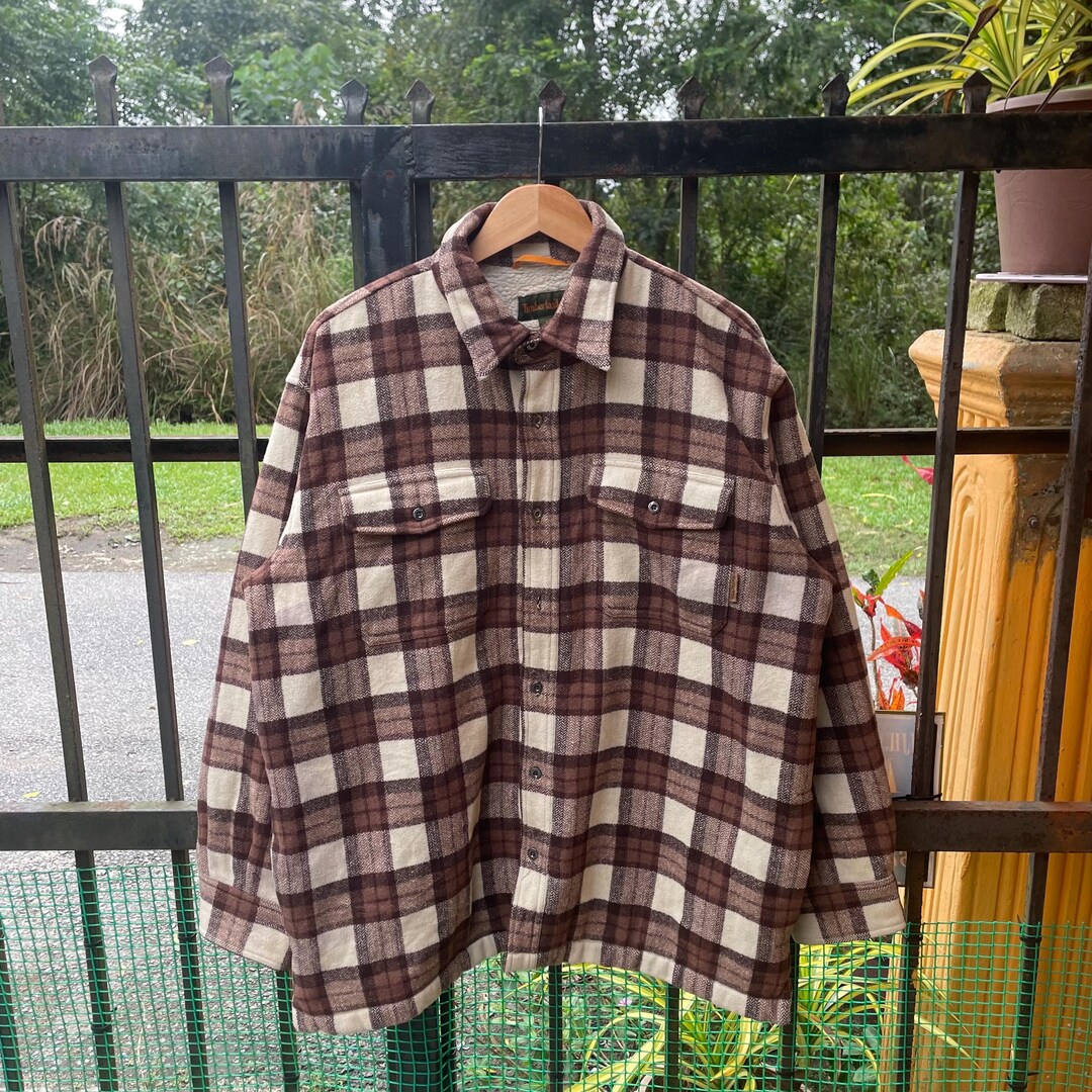 Vintage Timberland Double Pocket Checkerd Plaid Sherpa Inside Heavy ...